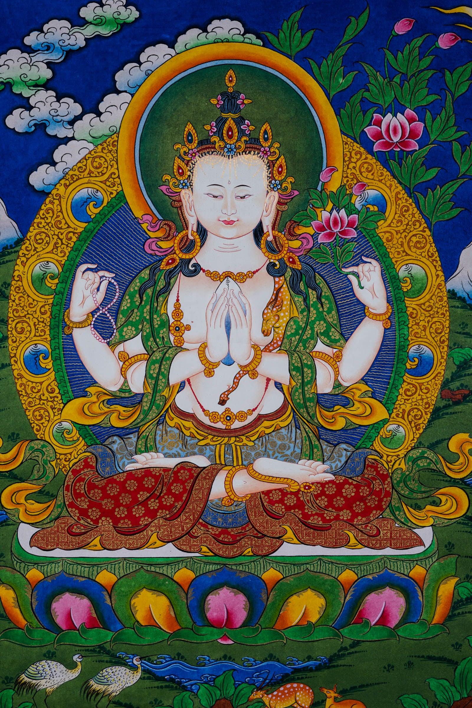 Vibrant Color Painting of Chenrezig